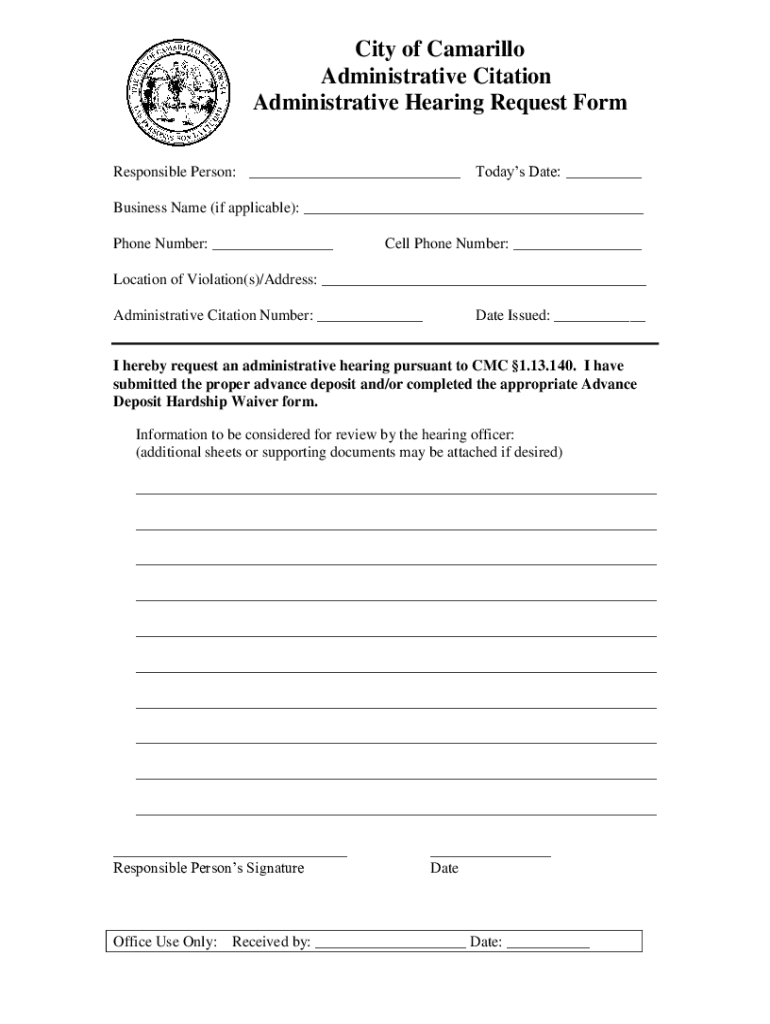 Fillable Online 9.92.080 Request for Hearing on an Administrative Citation Fax Email Print ...