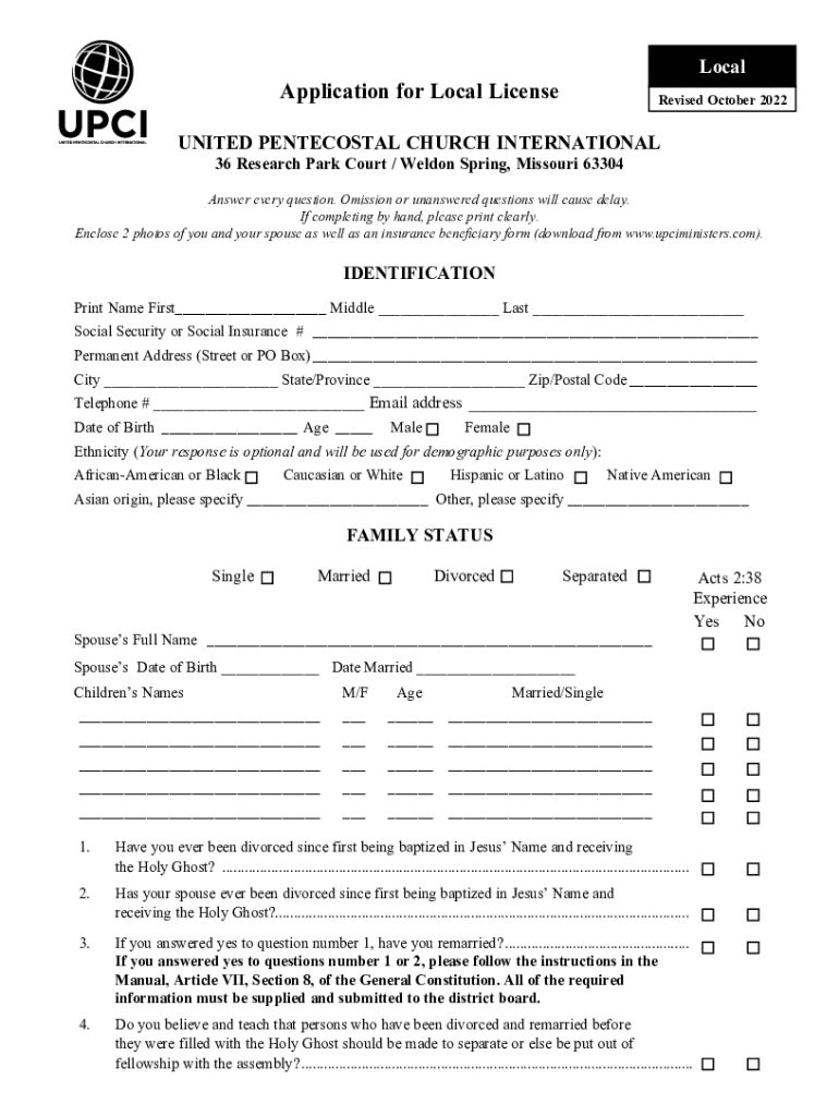 Fillable Online UPCI - Find a Church - Home - Oneness Pentecostal ...