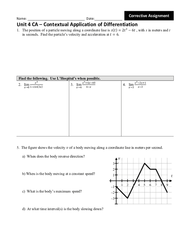 Fillable Online Unit 4 CAContextual Application of Differentiation Fax ...