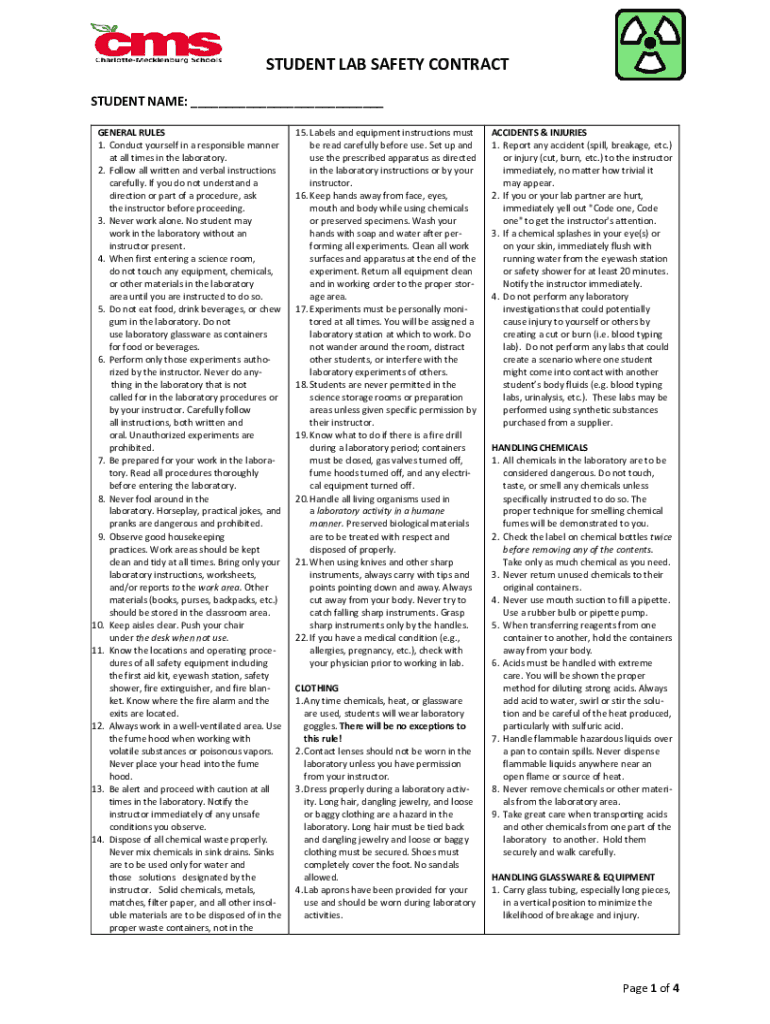 Fillable Online Student Safety Contract - INFINITY Online Fax Email ...