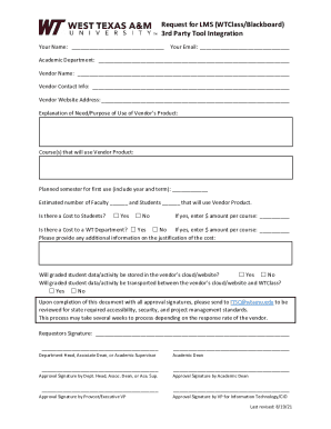 Fillable Online faculty wtamu Request for LMS (WTClass/Blackboard) 3rd ...