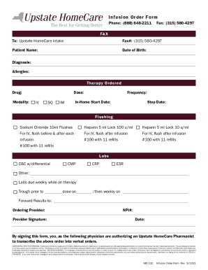 Fillable Online Infusion Order Form Fax Email Print - pdfFiller