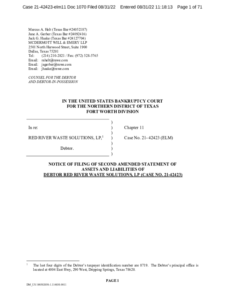 Fillable Online Red River - NOF of Second Amended Schedules(190502050.1).docx Fax Email Print ...