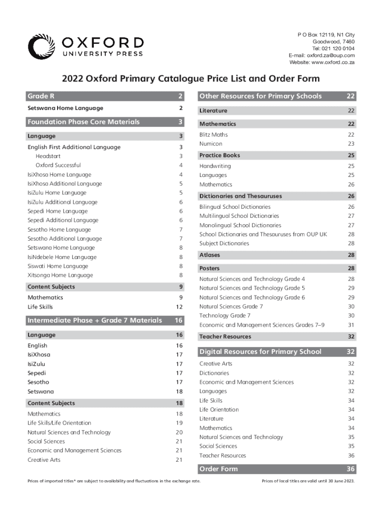 Fillable Online 2022 Oxford Primary Catalogue Price List and Order Form ...