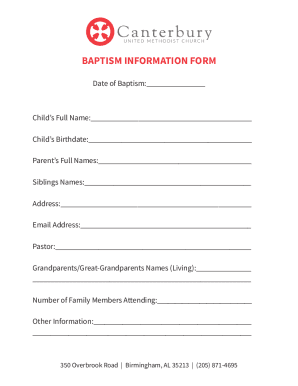 Fillable Online Information for Baptismal Record Fax Email Print ...