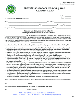 Fillable Online RiverWinds Climbing Wall Release. RiverWinds Climbing Wall Release Fax Email ...