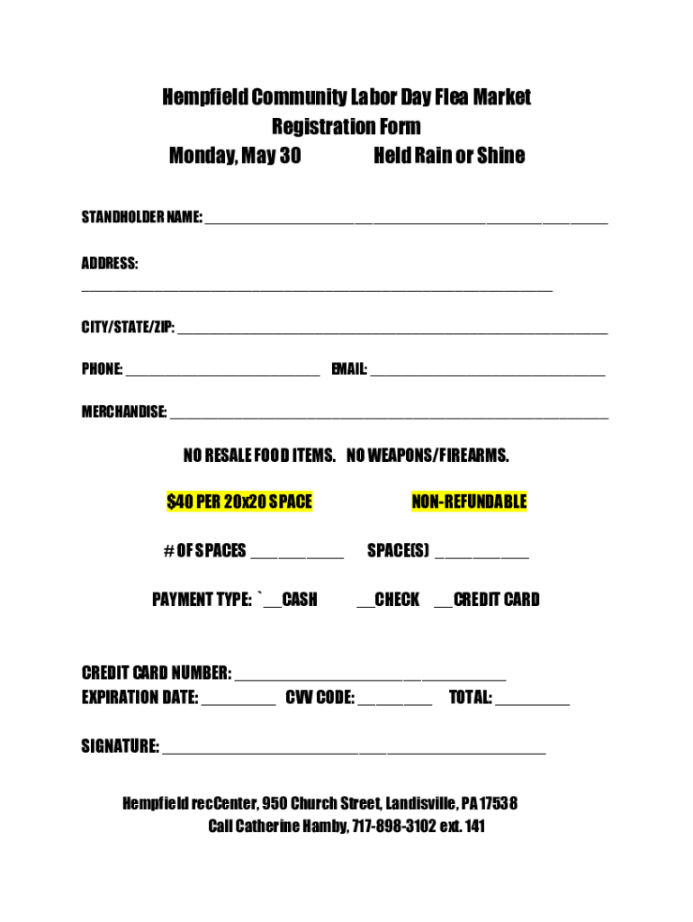 Fillable Online Flea Market Pre-Registration Form Fax Email Print ...