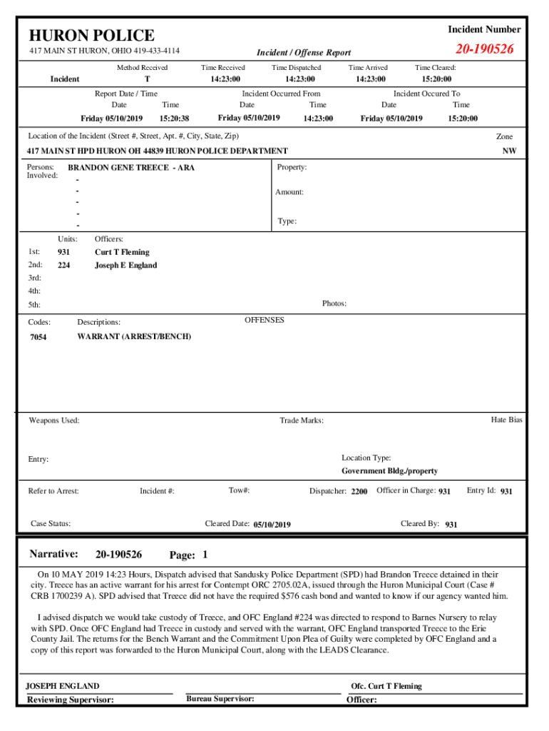 Fillable Online 417 MAIN ST HPD HURON OH 44839 HURON POLICE DEPARTMENT ...