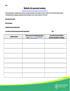 Fillable Online Sample Risk Assessment Form for Work Experience Fax ...