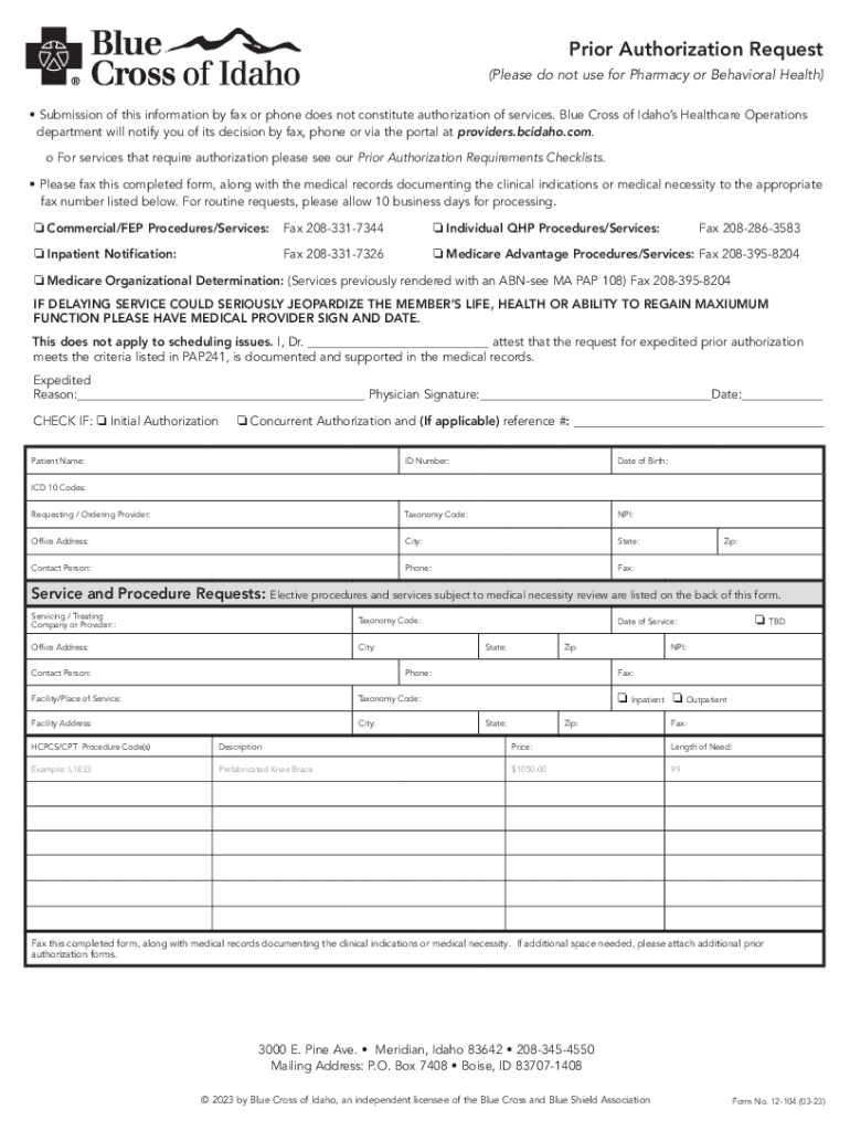 Fillable Online 12-104 Commercial Prior Authorization Request. 12-104 Commercial Prior ...