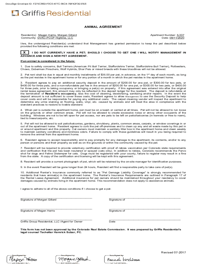 Fillable Online ANIMAL AGREEMENT Fax Email Print - pdfFiller