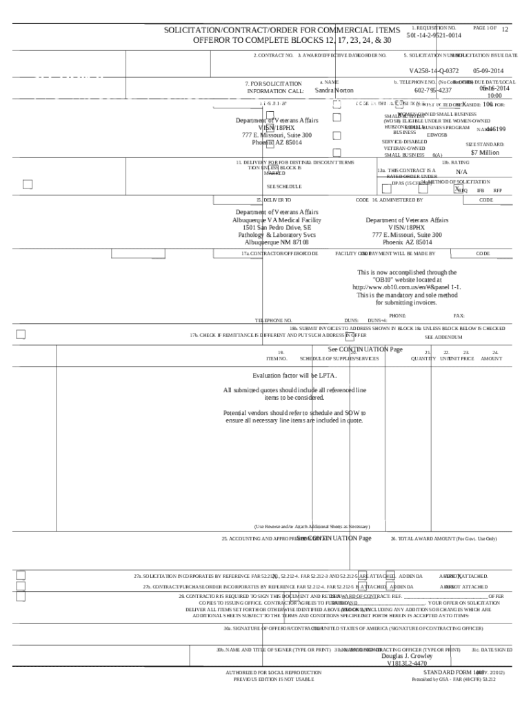 A.1 SF 1449 SOLICITATION/CONTRACT ... - VA Vendor Portal Doc Template ...