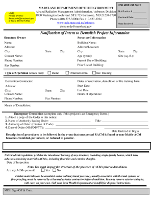 Fillable Online Asbestos Forms - Maryland Department of the Environment ...