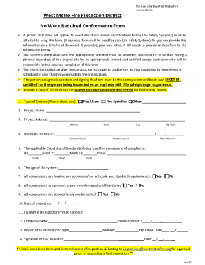 Fillable Online West Metro Fire Protection District No Work Required ...