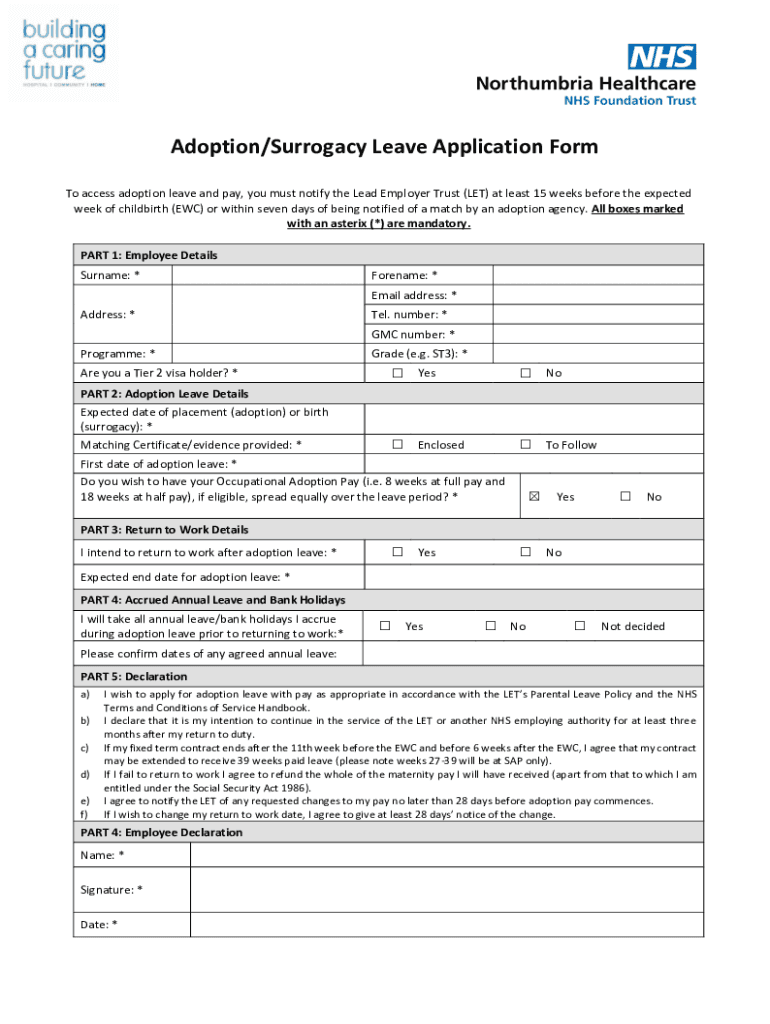 Fillable Online madeinheene hee nhs Adoption pay and leave: How to ...