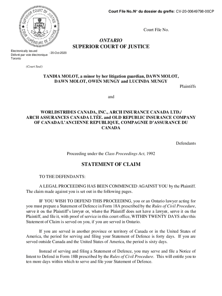 Fillable Online Statement Of Claim Form 14A can be used for e filing Fax Email Print - pdfFiller