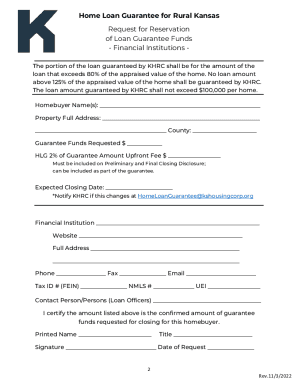 Fillable Online Home Loan Guarantee for Rural Kansas Request for ...