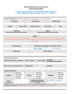 Fillable Online uet vnu edu 2021 ASEAN-Korea Youth Summit APPLICATION ...