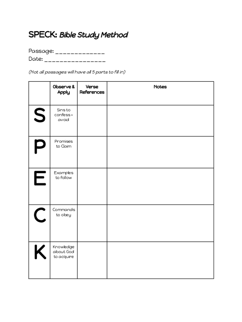 Fillable Online S.P.E.C.K. - Bible Study Tool Fax Email Print - pdfFiller