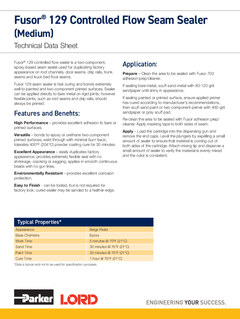 Fillable Online Fusor 129 Controlled Flow Seam Sealer (Fast)Parker NA ...