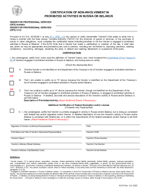 Fillable Online certification of non-involvement in prohibited ...