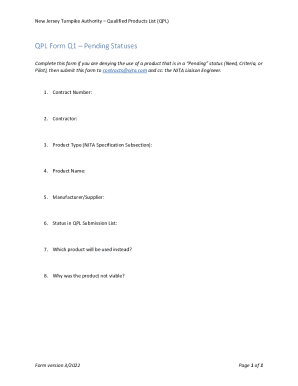 Fillable Online QPL Form Q1 Pending Statuses Fax Email Print - pdfFiller