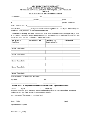 Fillable Online njta-form-d-sbe-dvob-unavailability- ... Fax Email ...