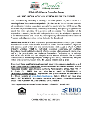 Fillable Online HOUSING CHOICE VOUCHER SECTION 8 INTAKE ... Fax Email ...