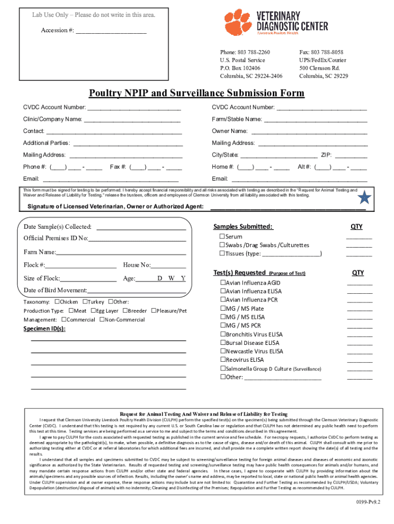 Fillable Online Poultry NPIP and Surveillance Submission Form Fax Email ...