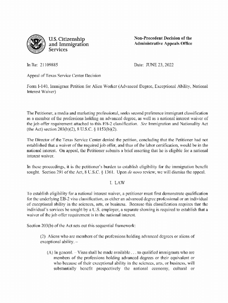 Fillable Online I coach, seeks second preference immigrant ...