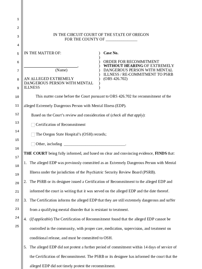 ORS 426.702 EDP Re-commitment without hearing template Doc Template ...