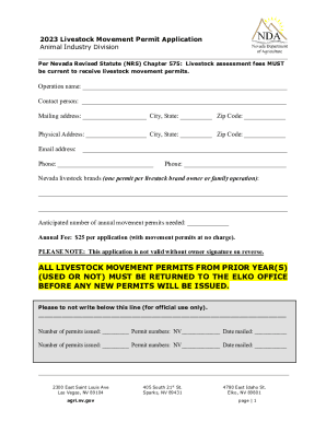 Fillable Online agri nv LIVESTOCK MOVEMENT PERMITS FROM PRIOR YEAR(S ...