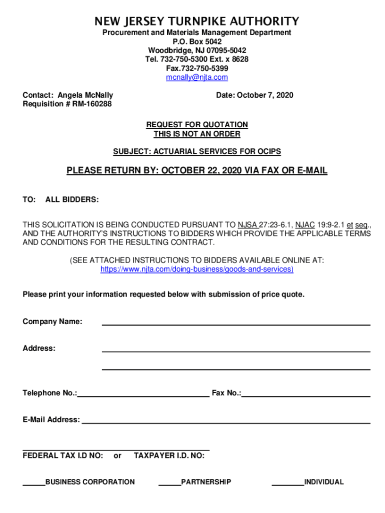 Fillable Online new jersey turnpike authority request for proposal for self- ... Fax Email Print ...