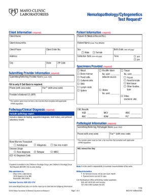 Fillable Online MCLHematopathologyCytogenetics Test Request Form ...