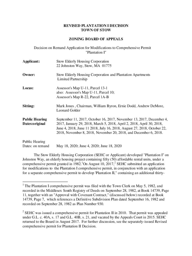Fillable Online revised plantation i decision - town of stow - zoning ...