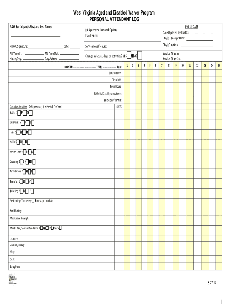 Fillable Online dhhr wv West Virginia Aged and Disabled Waiver Program ...