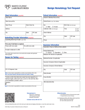 Fillable Online MCLBenign Hematology Test RequestMC076707A. MCLBenign ...
