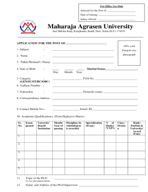 Fillable Online mau ac Job Application Form - Maharaja Agrasen ...