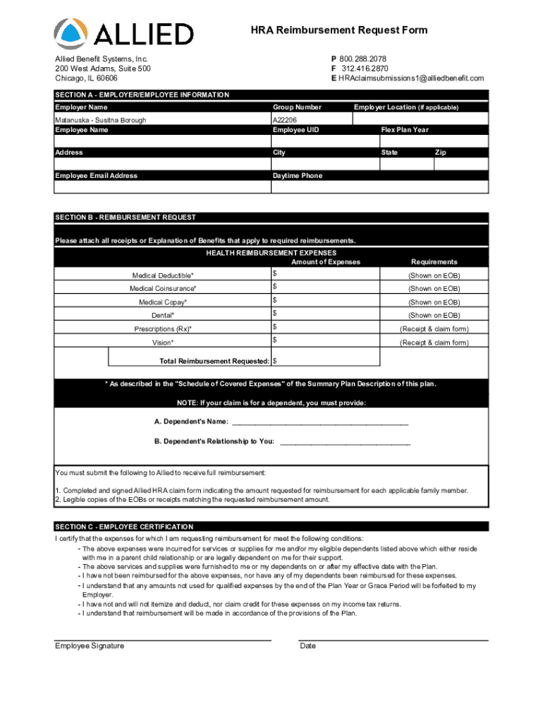 Fillable Online HRA Reimbursement Form.xlsx - Matsu eCommerce Online ...