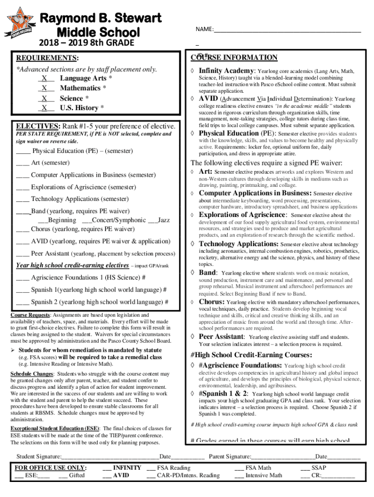Fillable Online Raymond B. Stewart Middle School Fax Email Print - pdfFiller
