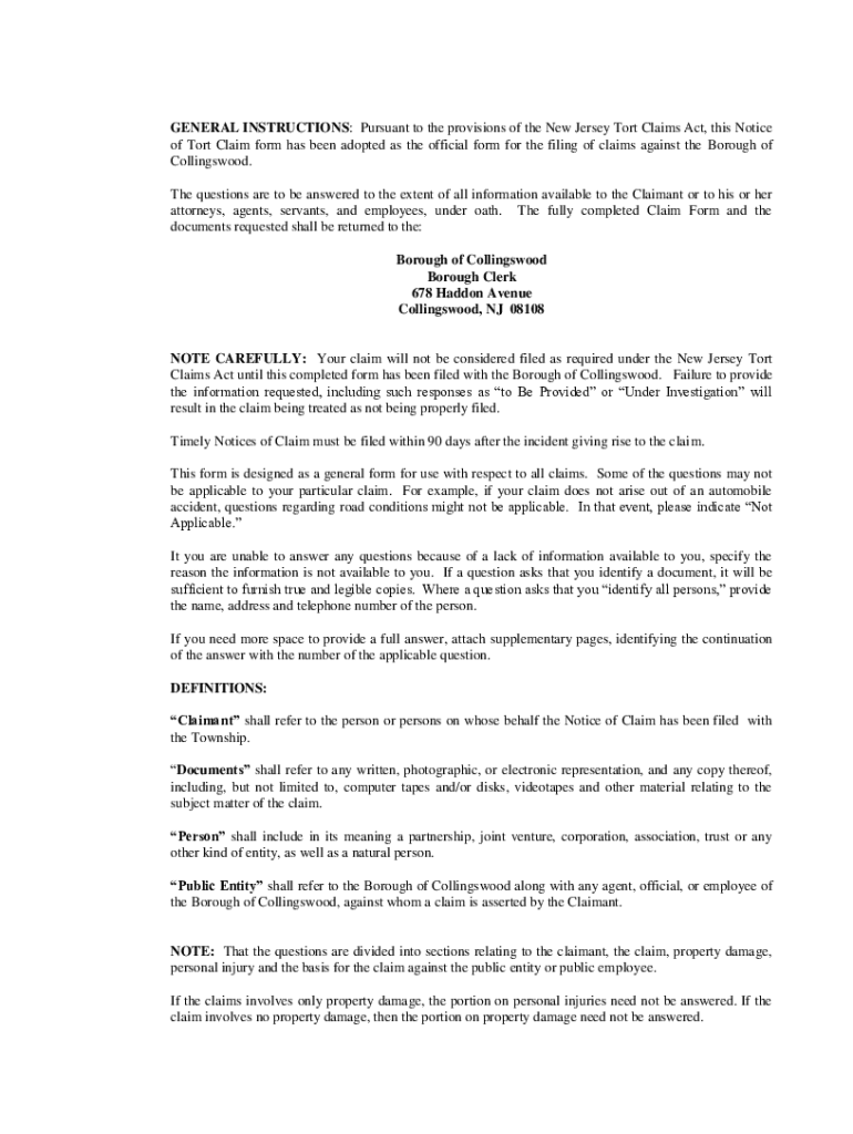 Fillable Online Tort Claim Form & Instructions Fax Email Print - pdfFiller