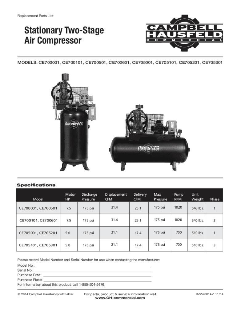 Fillable Online 5 HP 2 Stage 24 CFM Reciprocating Air Compressor Pump ...