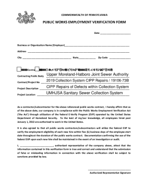 Fillable Online PUBLIC WORKS EMPLOYMENT VERIFICATION FORM Upper ... Fax Email Print - pdfFiller