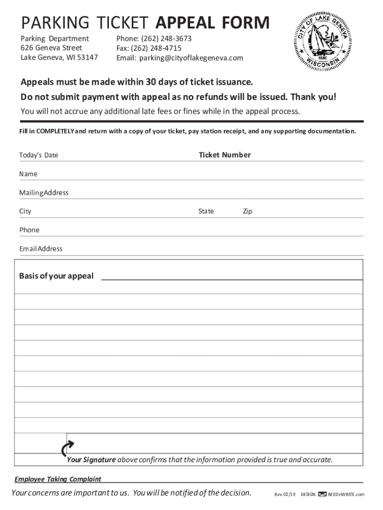 PARKING TICKET APPEAL FORM: Fill out & sign online | DocHub