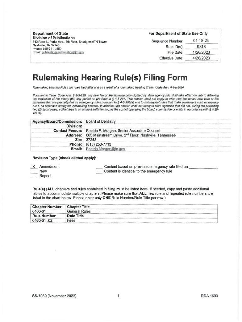 Fillable Online Rulemaking Hearing Ru le(s) Filing Form Fax Email Print - pdfFiller