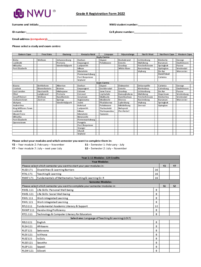 Fillable Online Grade R Registration Form 2022 Fax Email Print - pdfFiller