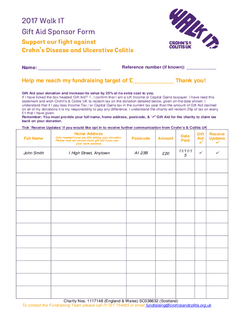 Fillable Online 2017 Walk IT Gift Aid Sponsor Form - Amazon S3 Fax Email Print - pdfFiller