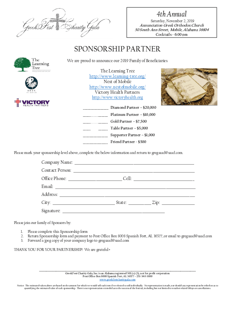 Fillable Online GFCG 2019 Sponsorship Form Fax Email Print - pdfFiller