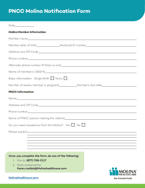Fillable Online PNCC Molina Notification Form Fax Email Print - pdfFiller