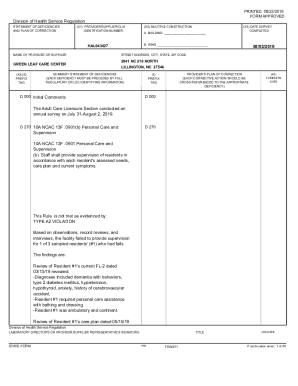 Fillable Online Statement of Deficiencies and plan of correction cms ...